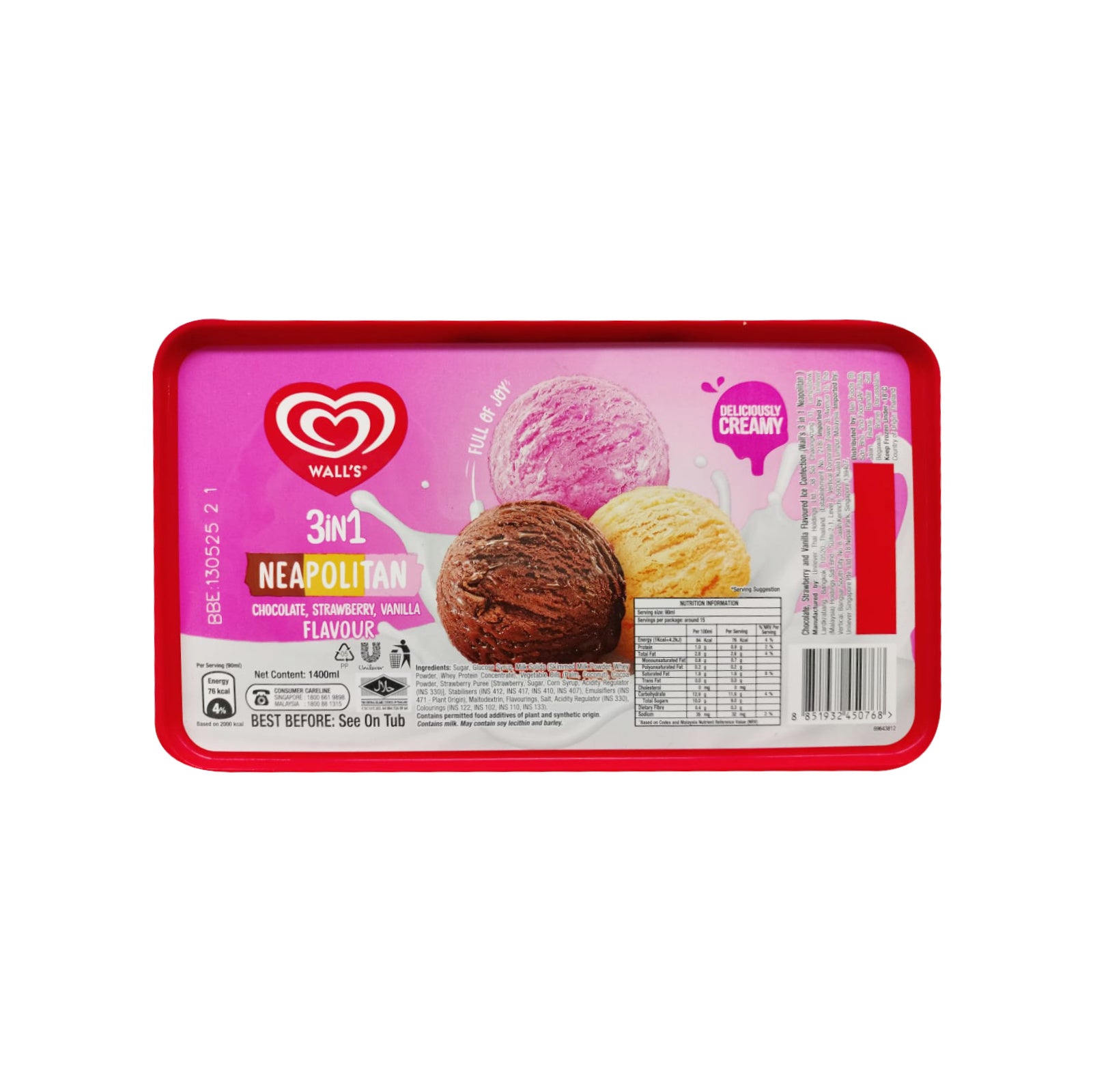 Walls 3 in 1 Neapolitan Ice Cream Tub 1.4L – Jaya Grocer | Plaza Jelutong
