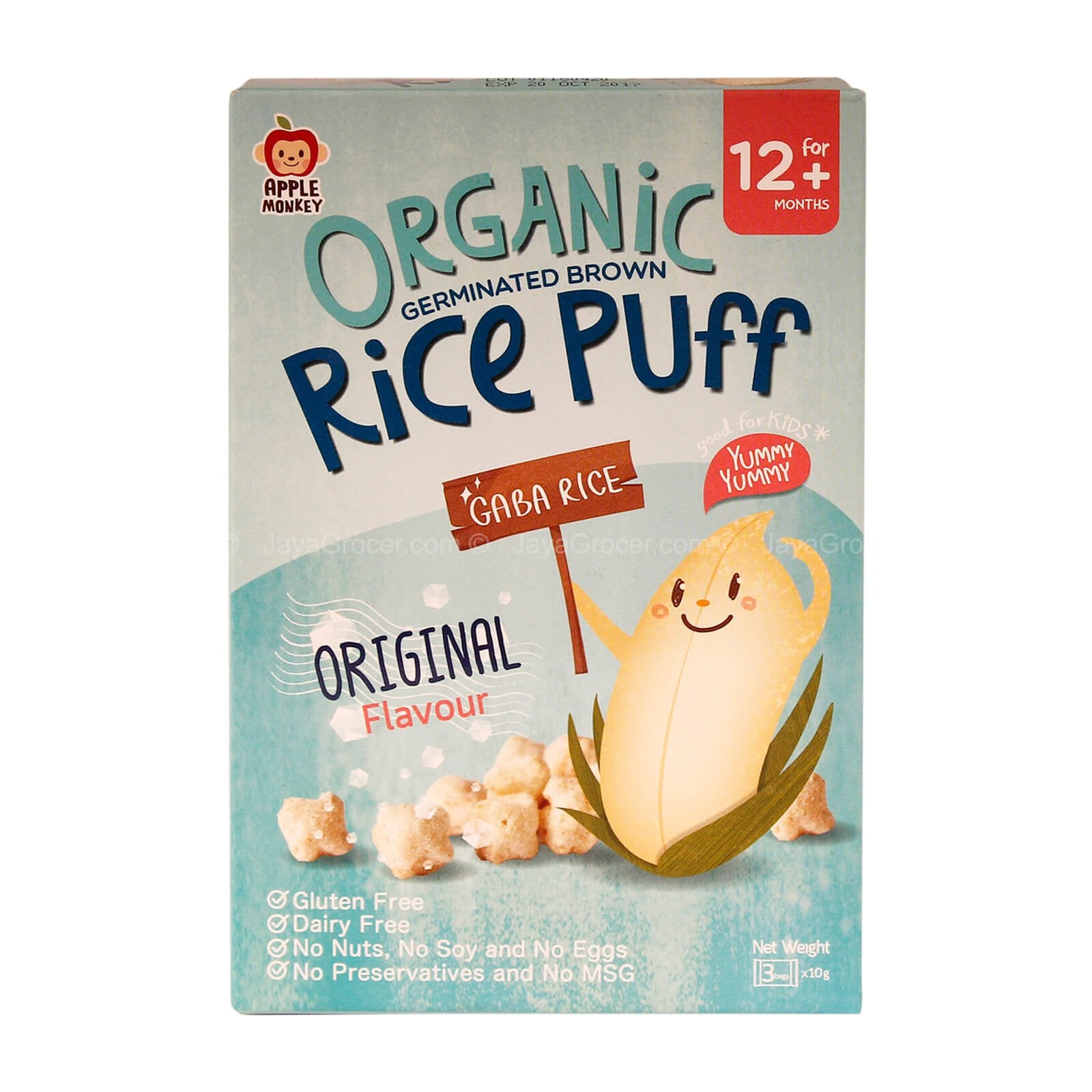 Apple Monkey Organic Germinated Brown Rice Puff Original Flavour 30g ...